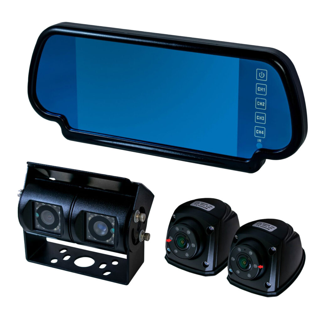RV Mirror Kit: Monitor 7 Inch Mirror Quad + Camera Dual Black, LH Side ...